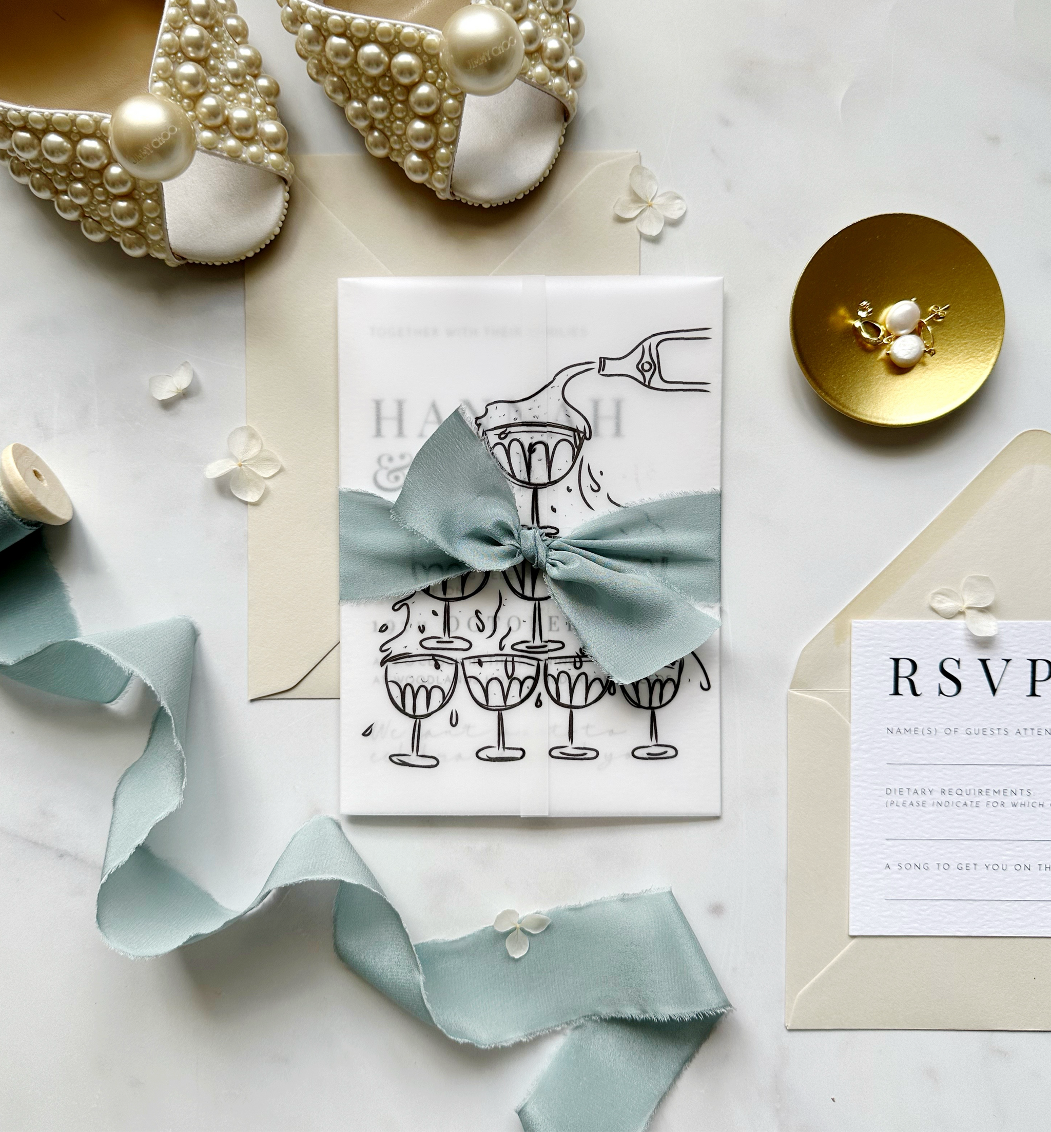 Personalised Illustrated Wedding Invitation Vellum Wrap|Modern ...