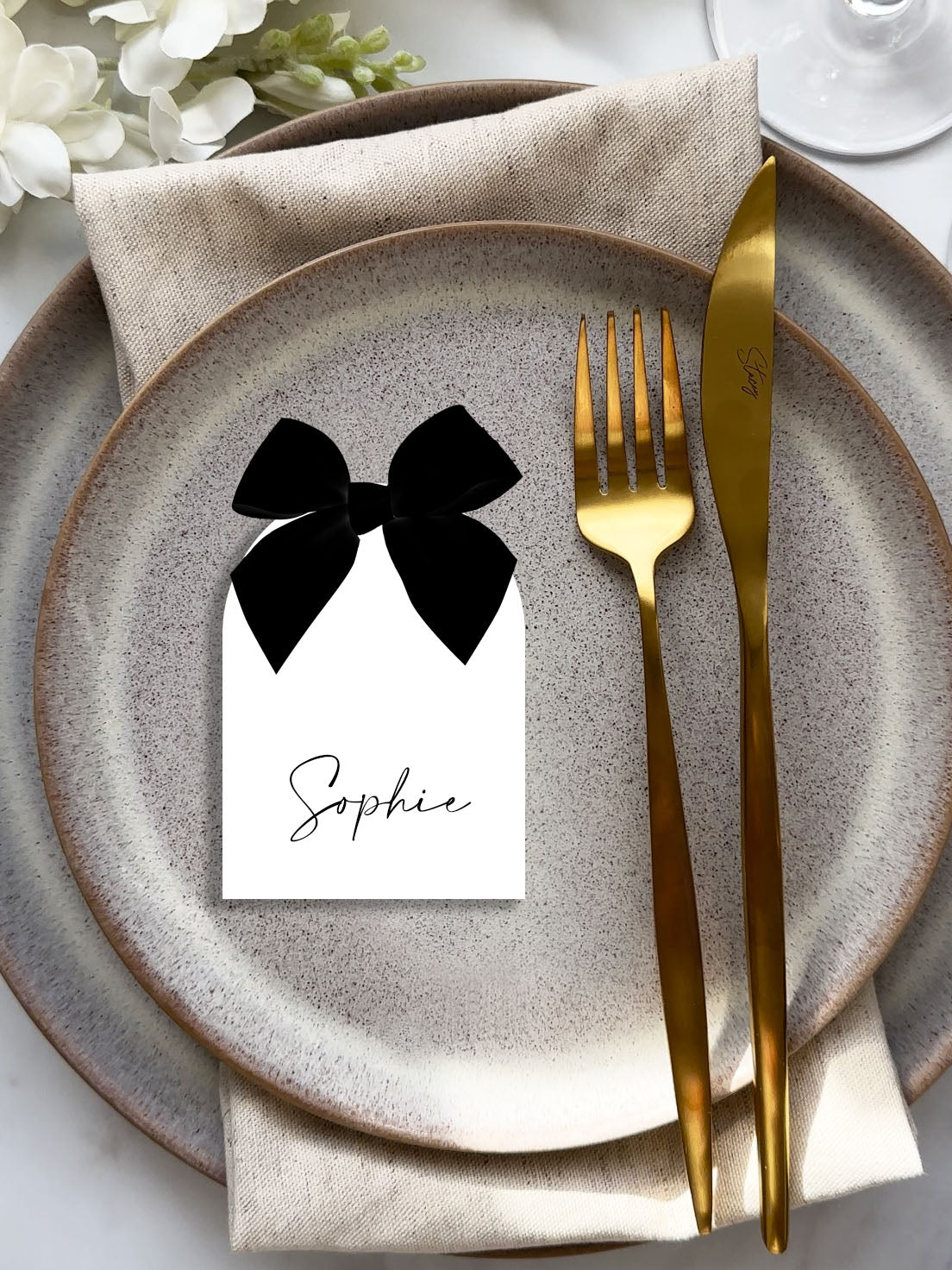 Calypso Personalised Wedding Guest Place Name Cards with Ribbon Bow ...