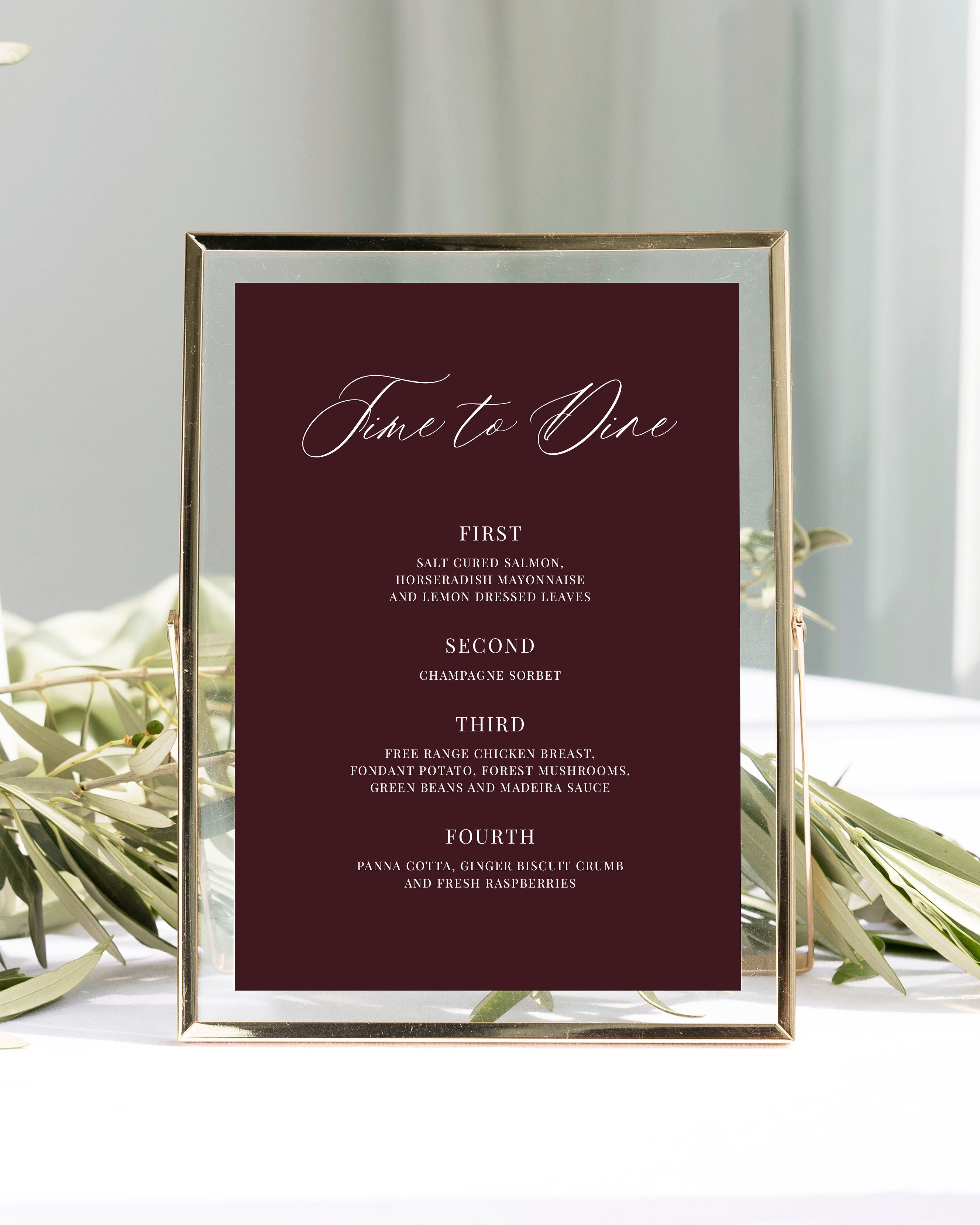 Ophelia Wedding Breakfast Table Menu for Frame or Holder – Forever Paper Co