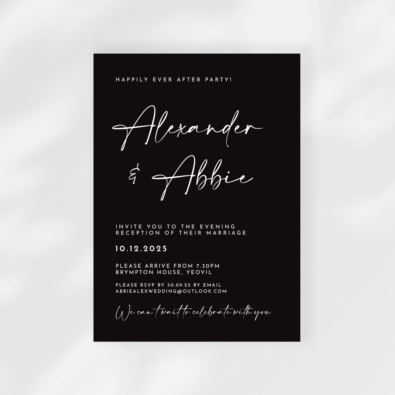 Maia Premium Wedding Invitation Evening Guest Invite | Modern ...